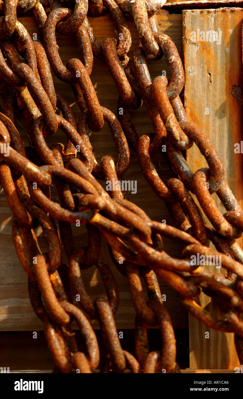 Rusted chains on a fishing boat along the North Carolina coast Stock ...