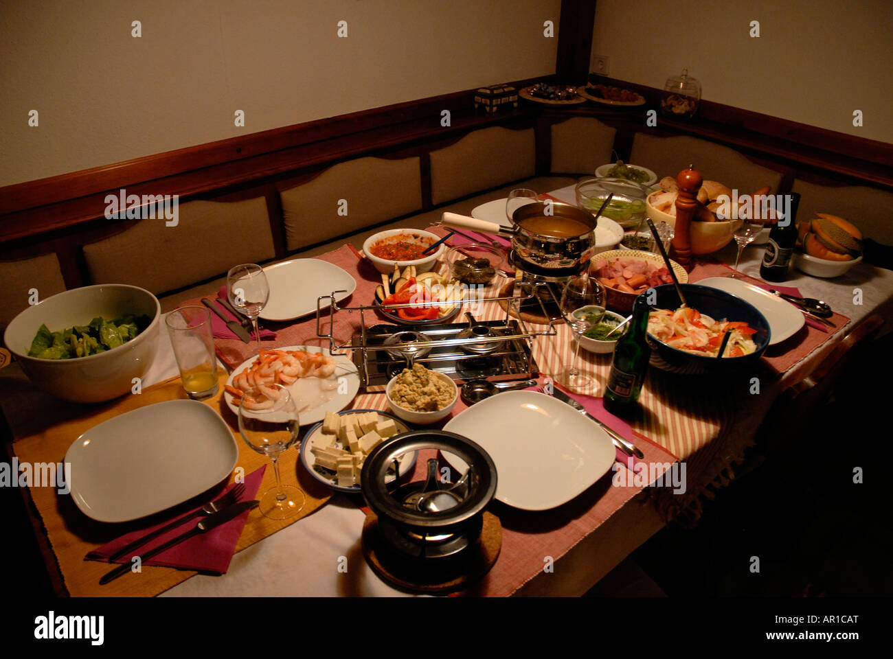 Fully set table Stock Photo - Alamy