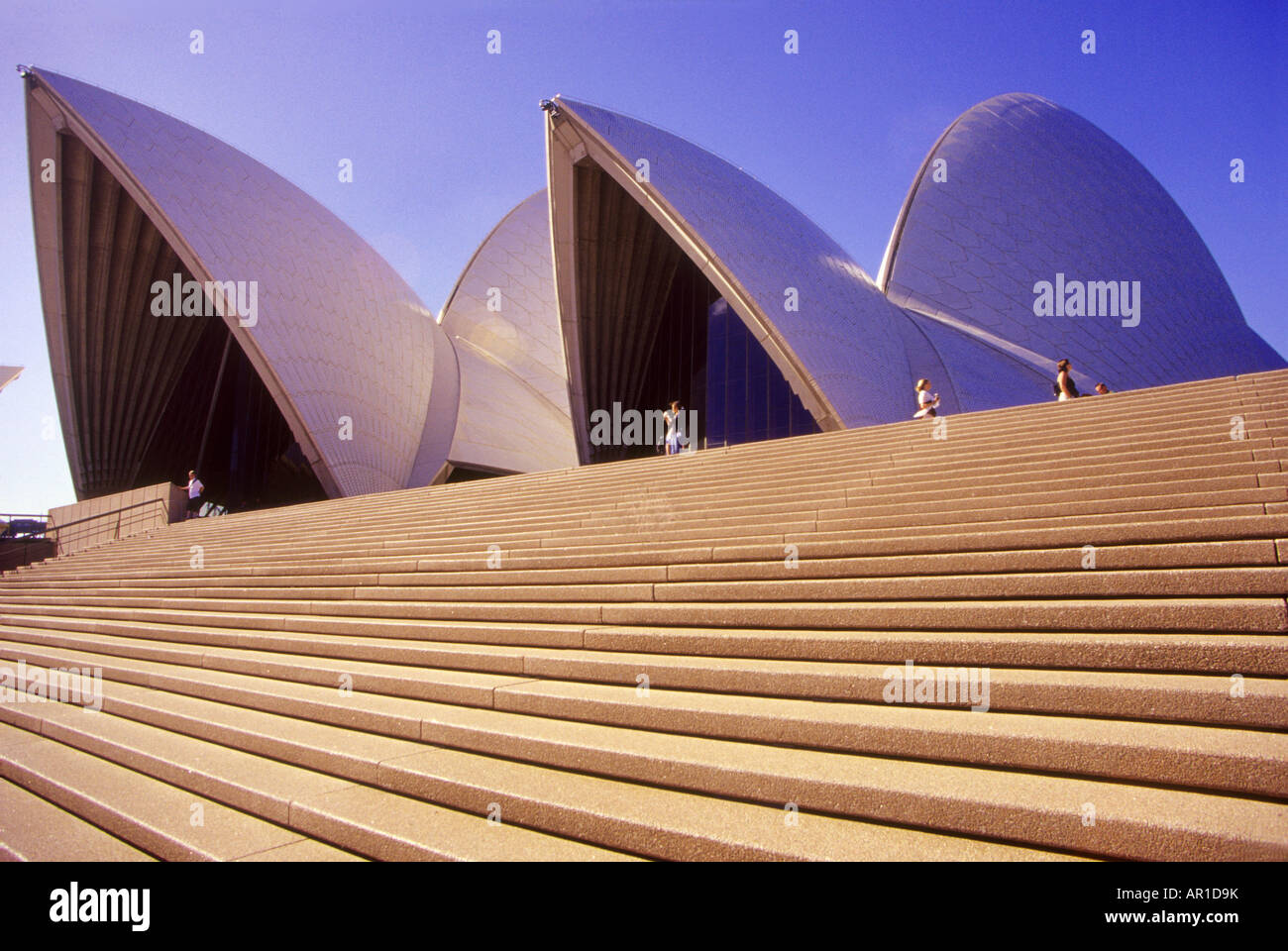 Steps lead up to the distinctive roof of the Sydney Opera House, which ...