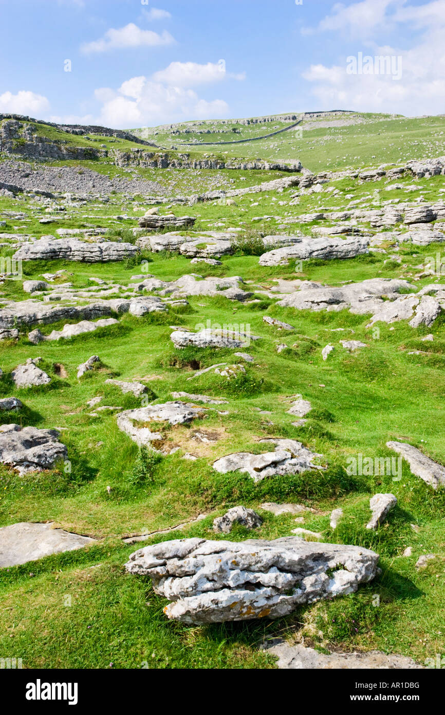 The Limestone Pavement karst rock formation above Malham Cove in the ...