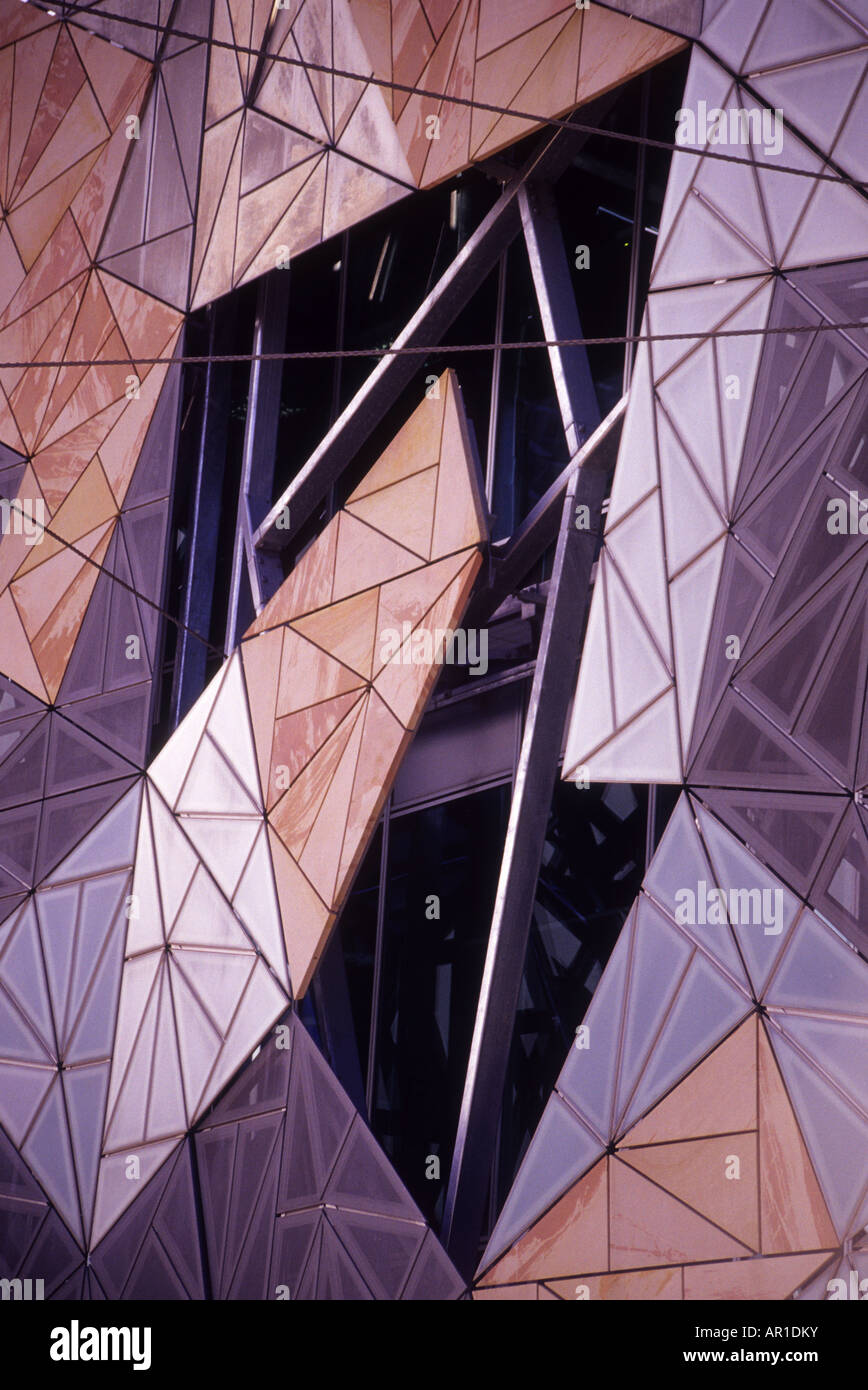 A detail from the facade of one of the buildings on Federation Square ...