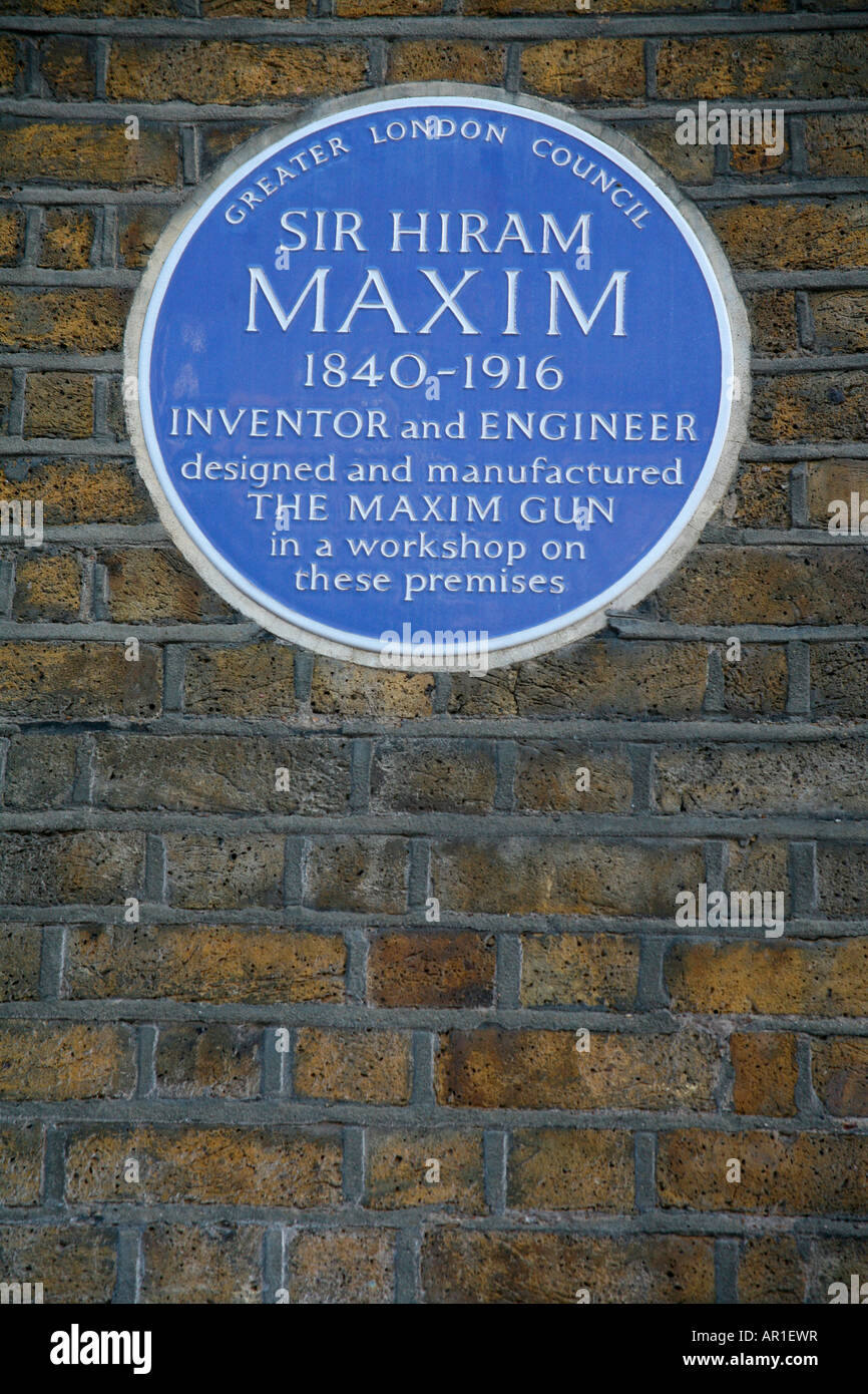Sir Hiram Maxim blue plaque, Farringdon, London Stock Photo - Alamy