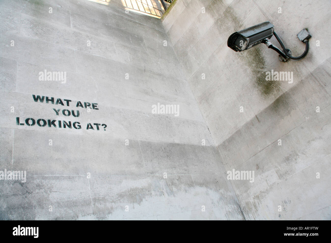 Banksy Stencil, What Are You Looking At Stock Photo - Alamy