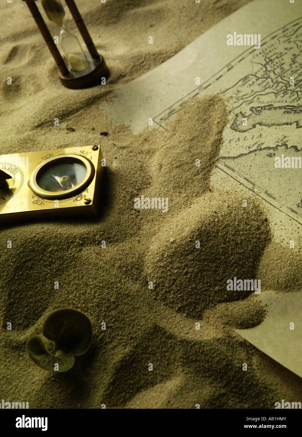 Antique map and compass Stock Photo - Alamy