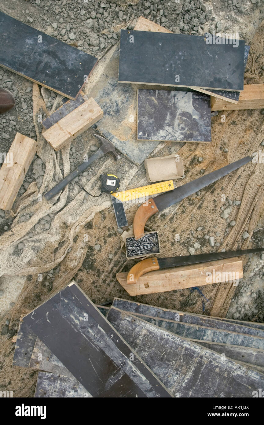 View of the tools seen at the construction site Stock Photo - Alamy