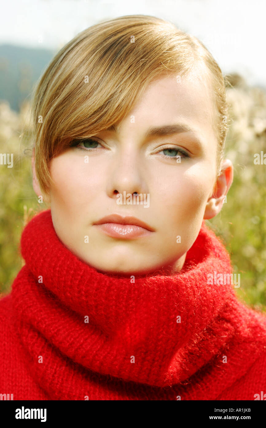 outdoor autumn day mead field grass close up woman young girl 20 25 ...