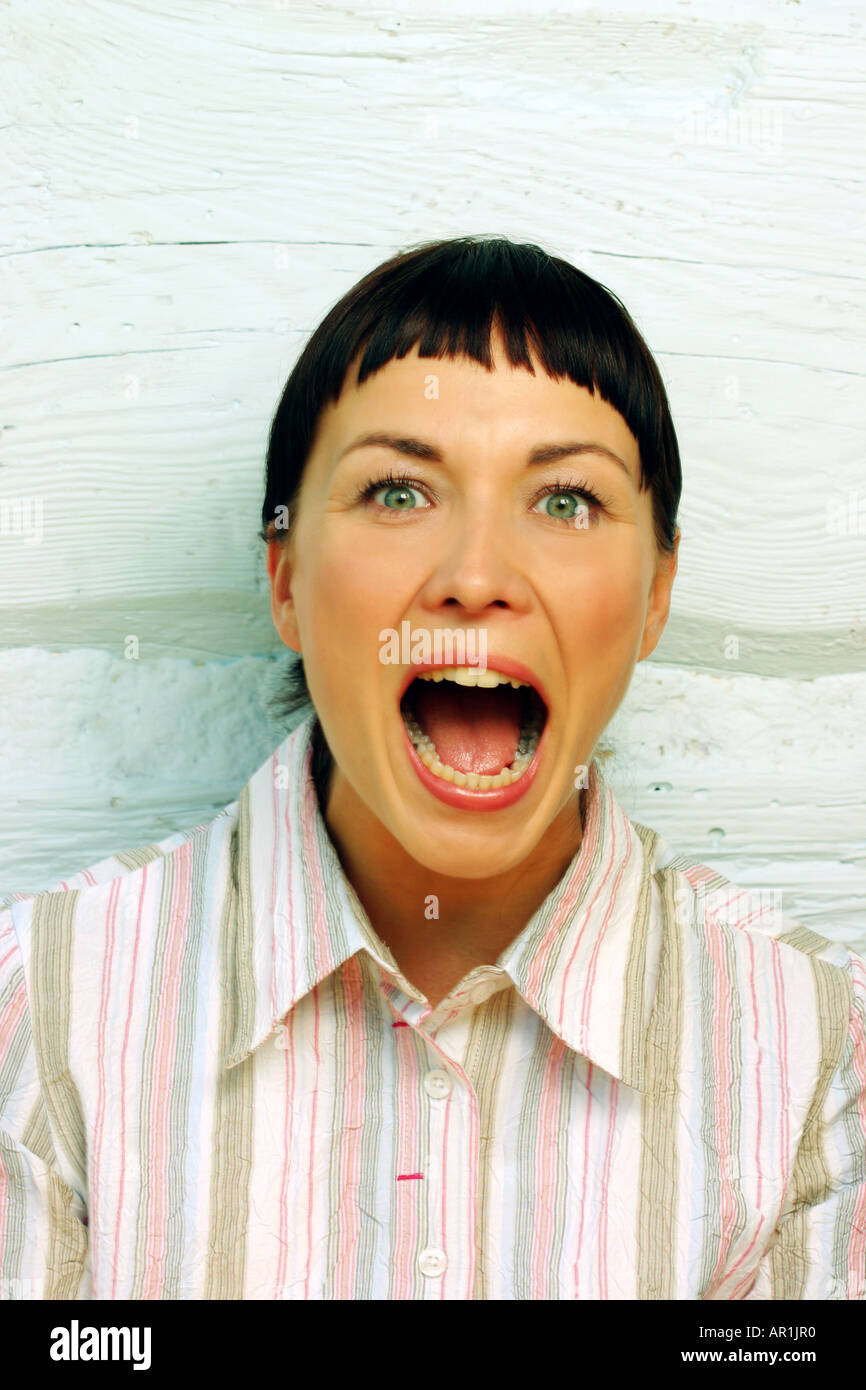 indoor studio close up woman 25 30 portrait brunette forelock mine ...