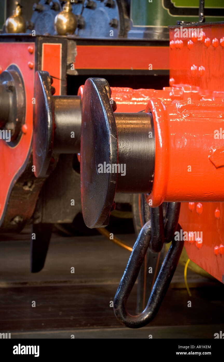 Closeup of the metal buffers on a red steam locomotive Stock Photo - Alamy