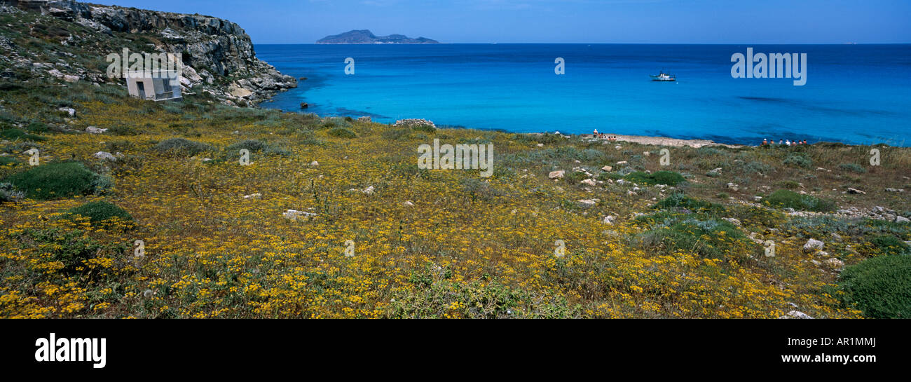 Panoramic seascape of Cala Rossa Bay Favignana Egadi Islands Sicily ...