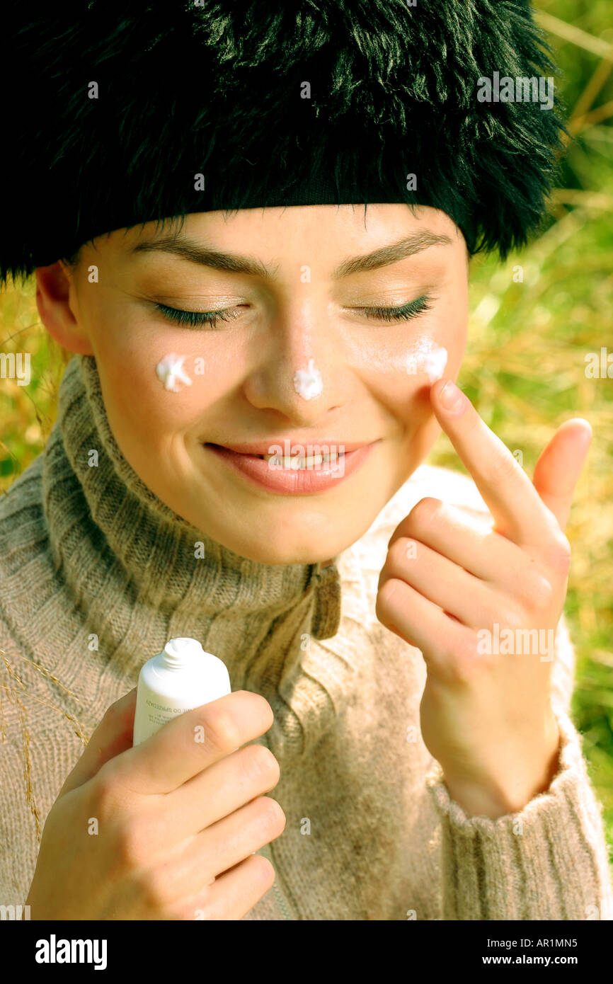 outdoor autumn day mead field grass close up portrait woman young 25 30 ...