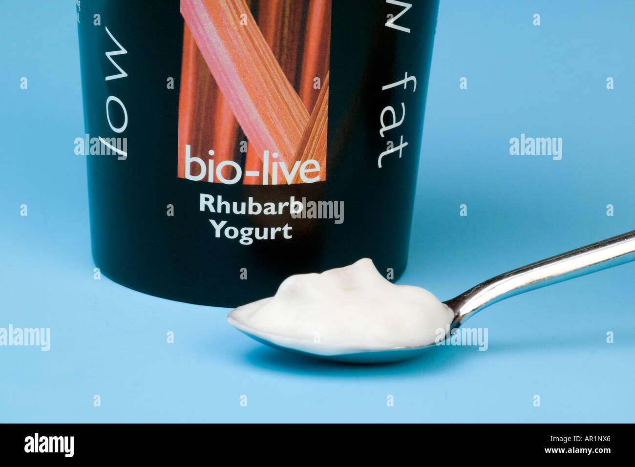 Healthy Bio Live Rhubarb Yogurt packaging Stock Photo - Alamy