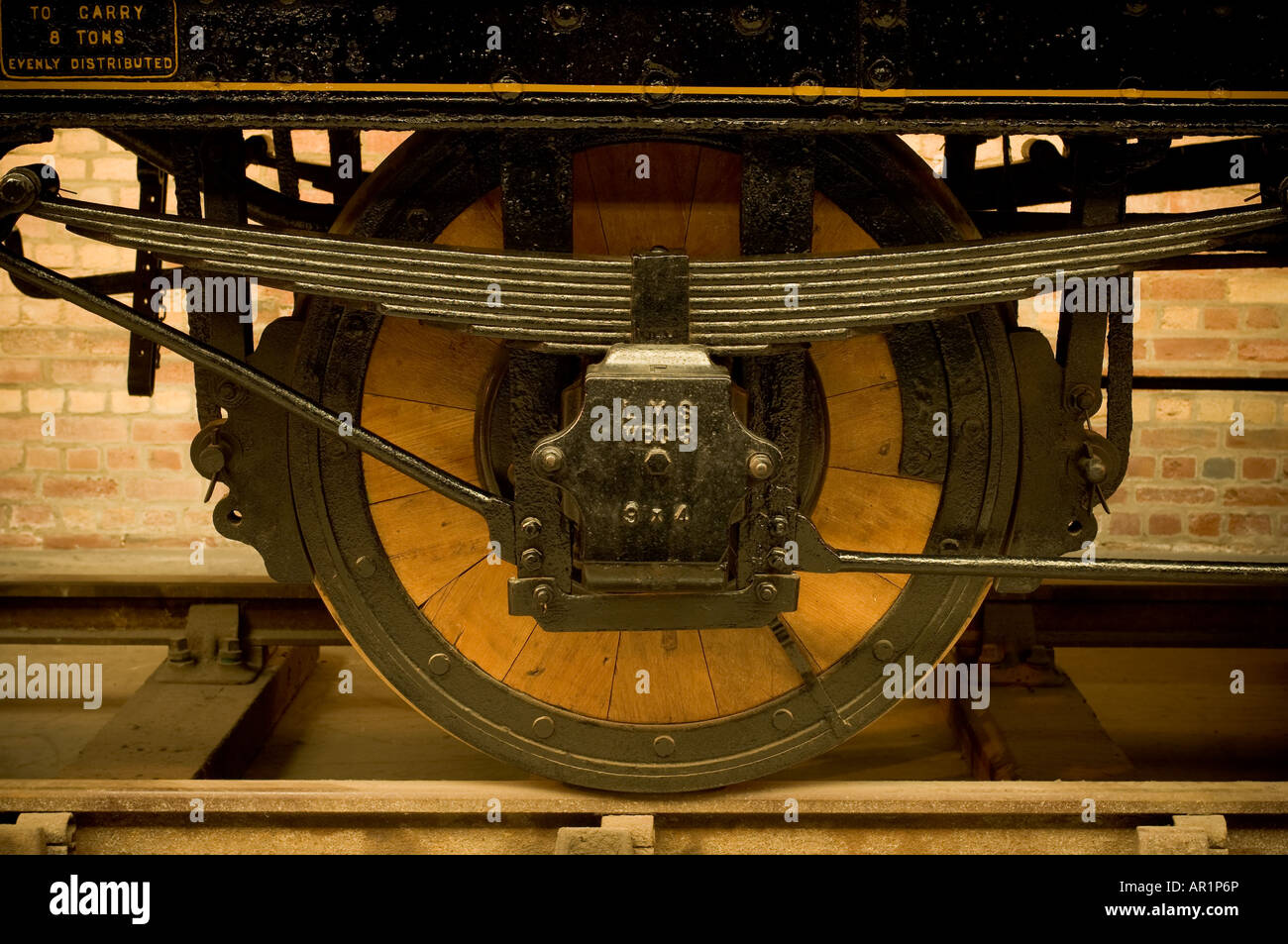 Wooden and brass carriage wheel at the National Railway Museum in York ...