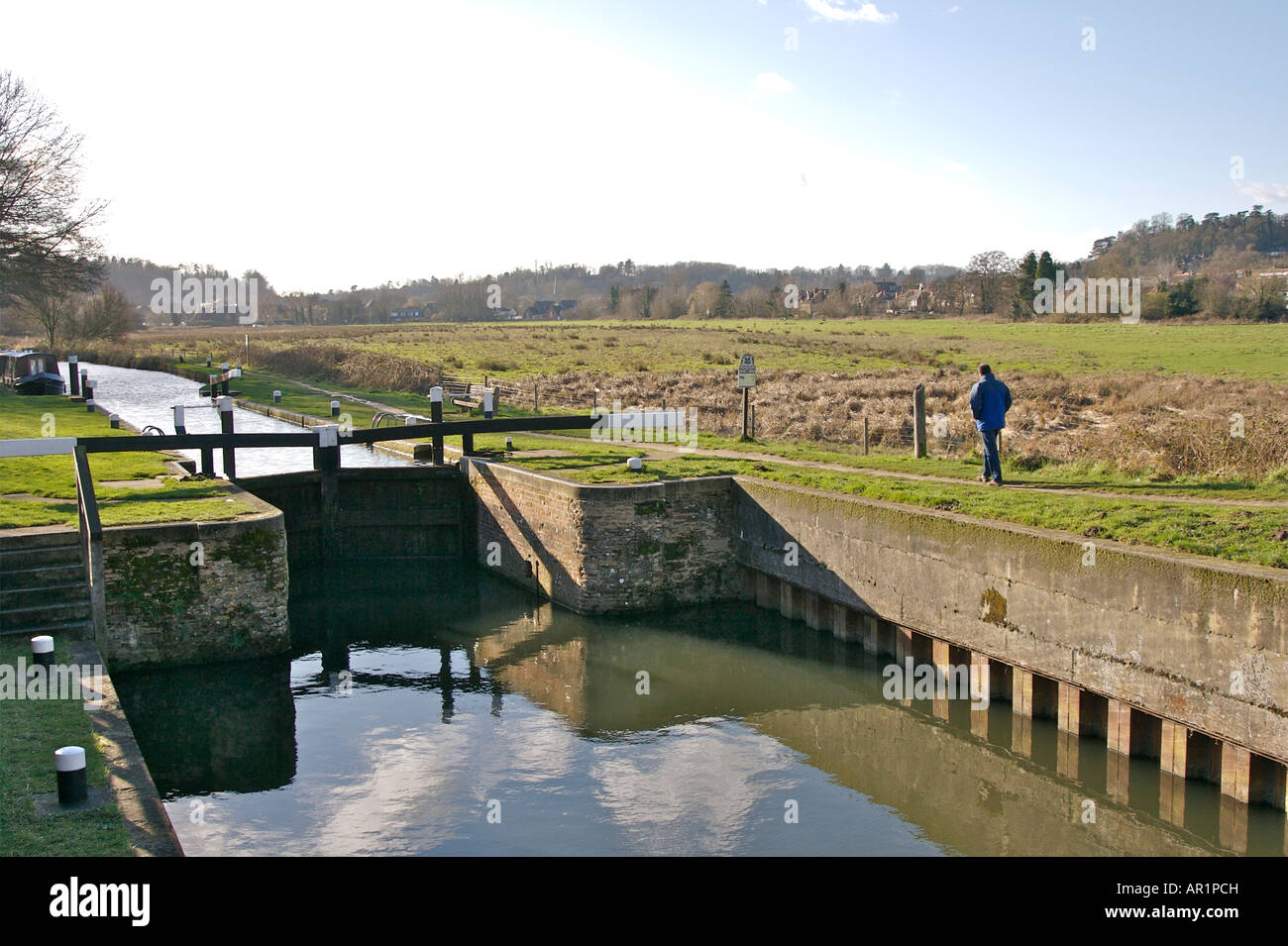 A Narrow Boat and Lock Gate on the River Wey Navigation, Farncombe ...