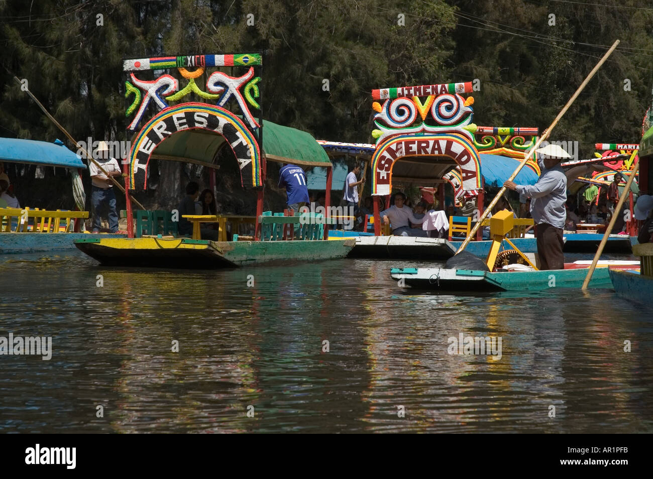 MEXICO Xochimilco traditional Mexican barges on the canal Stock Photo ...