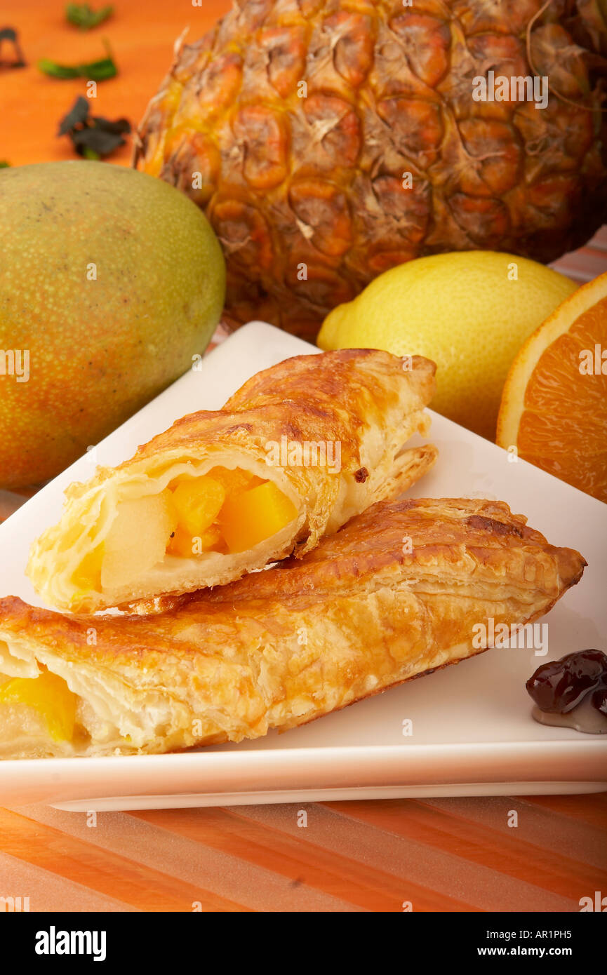 Exotic fruits in puff paste Stock Photo - Alamy