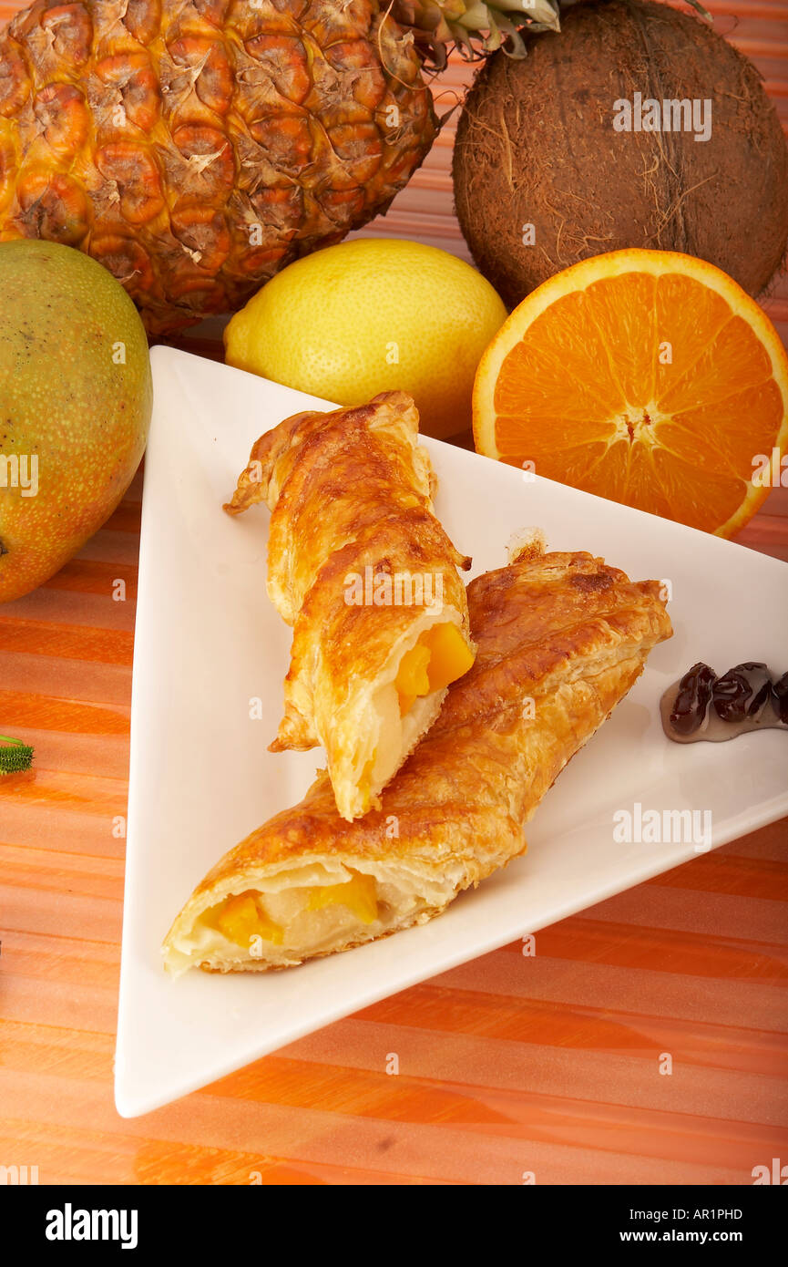 Exotic fruits in puff paste Stock Photo - Alamy
