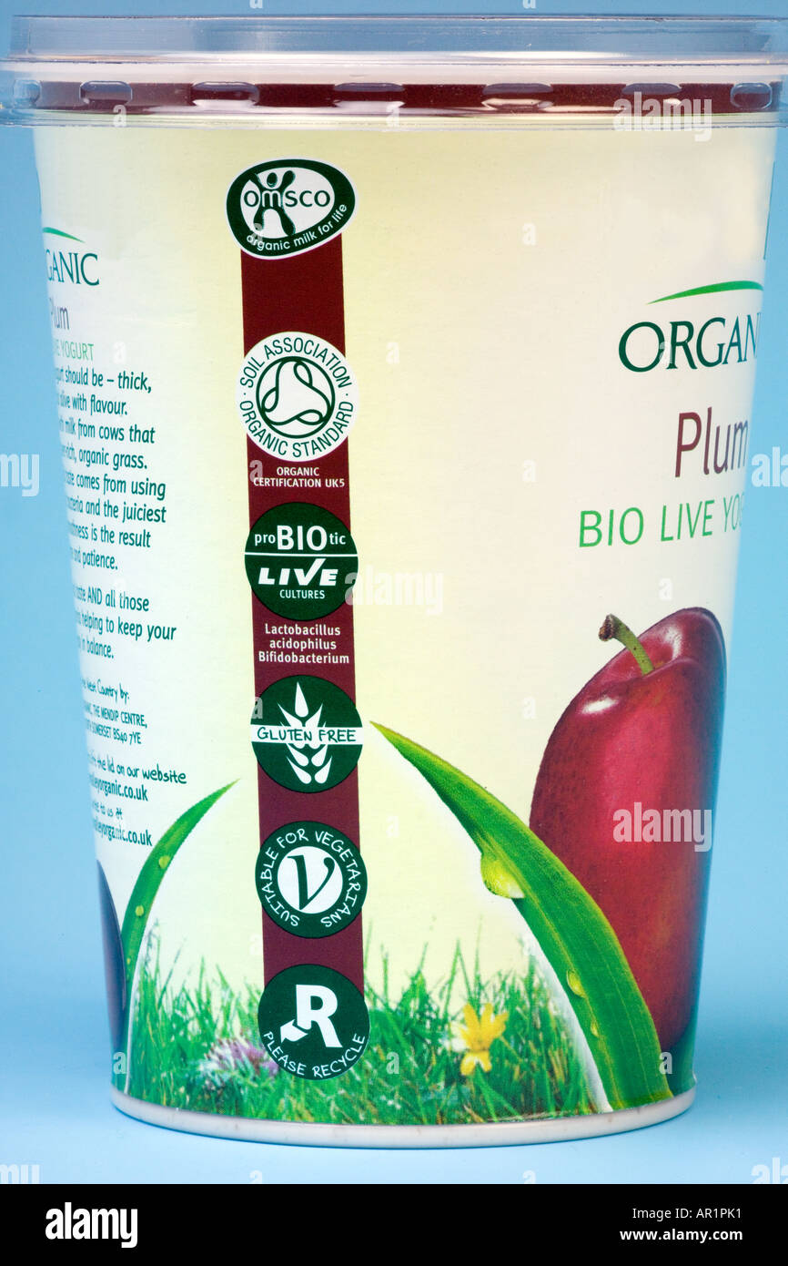 Healthy Bio Live Plumb Yogurt packaging Stock Photo - Alamy