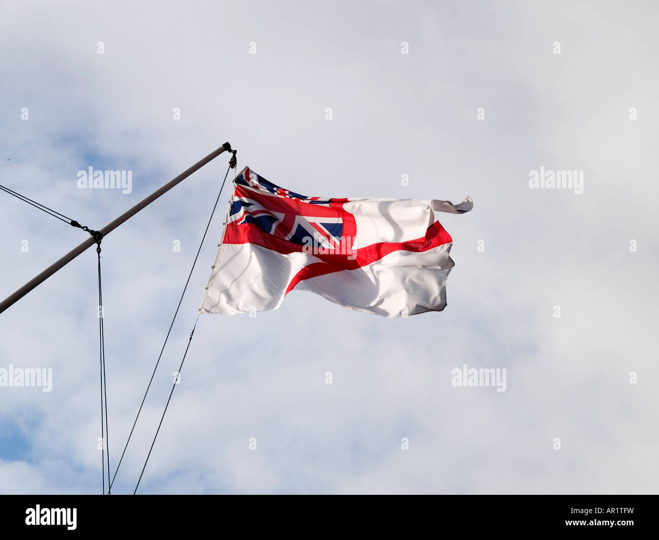 A White Ensign flown by Royal Navy ships and shore bases here at HMS ...