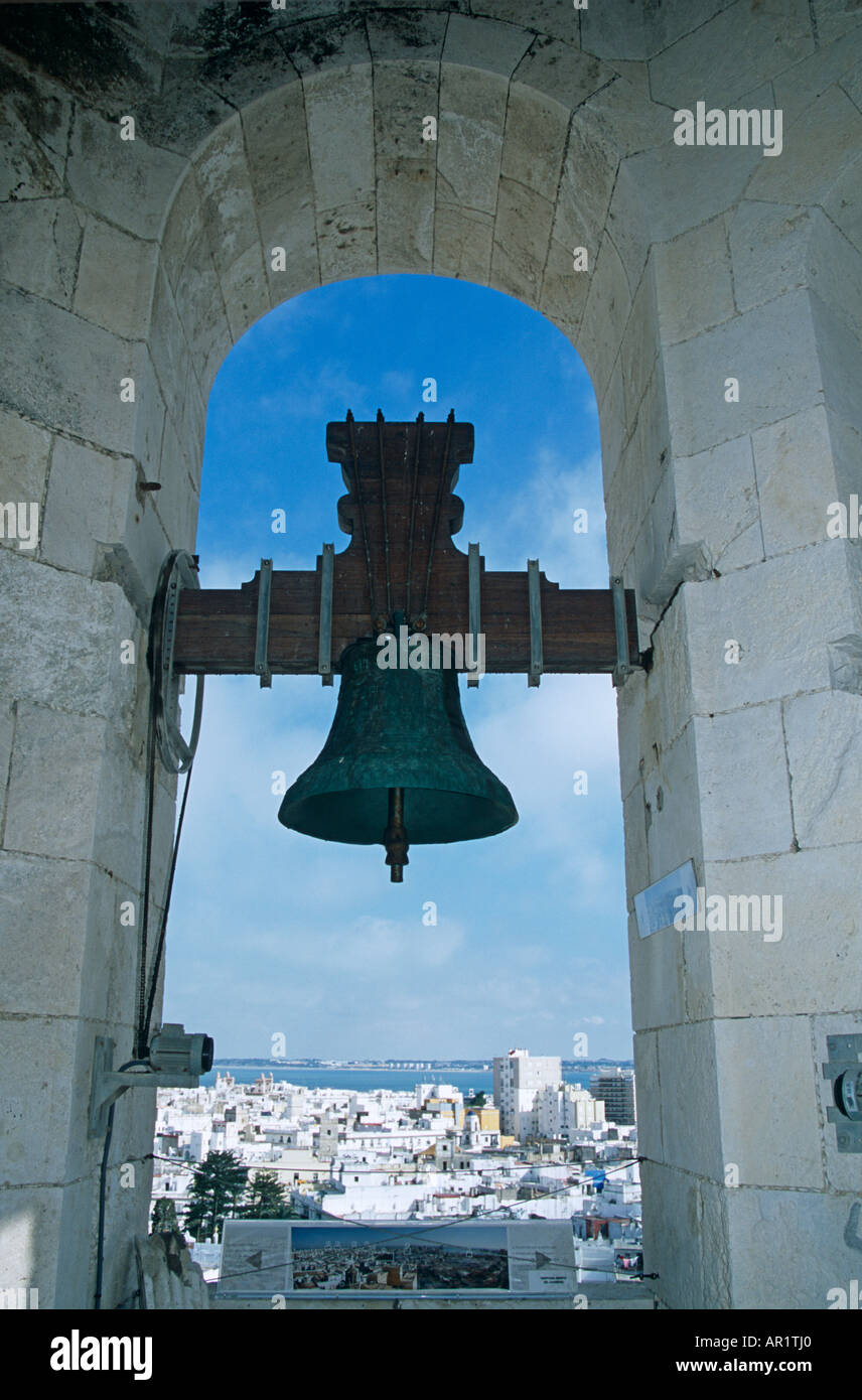 Bell hanging in bell tower, Cadiz Cathedral, Plaza de la Catedral ...