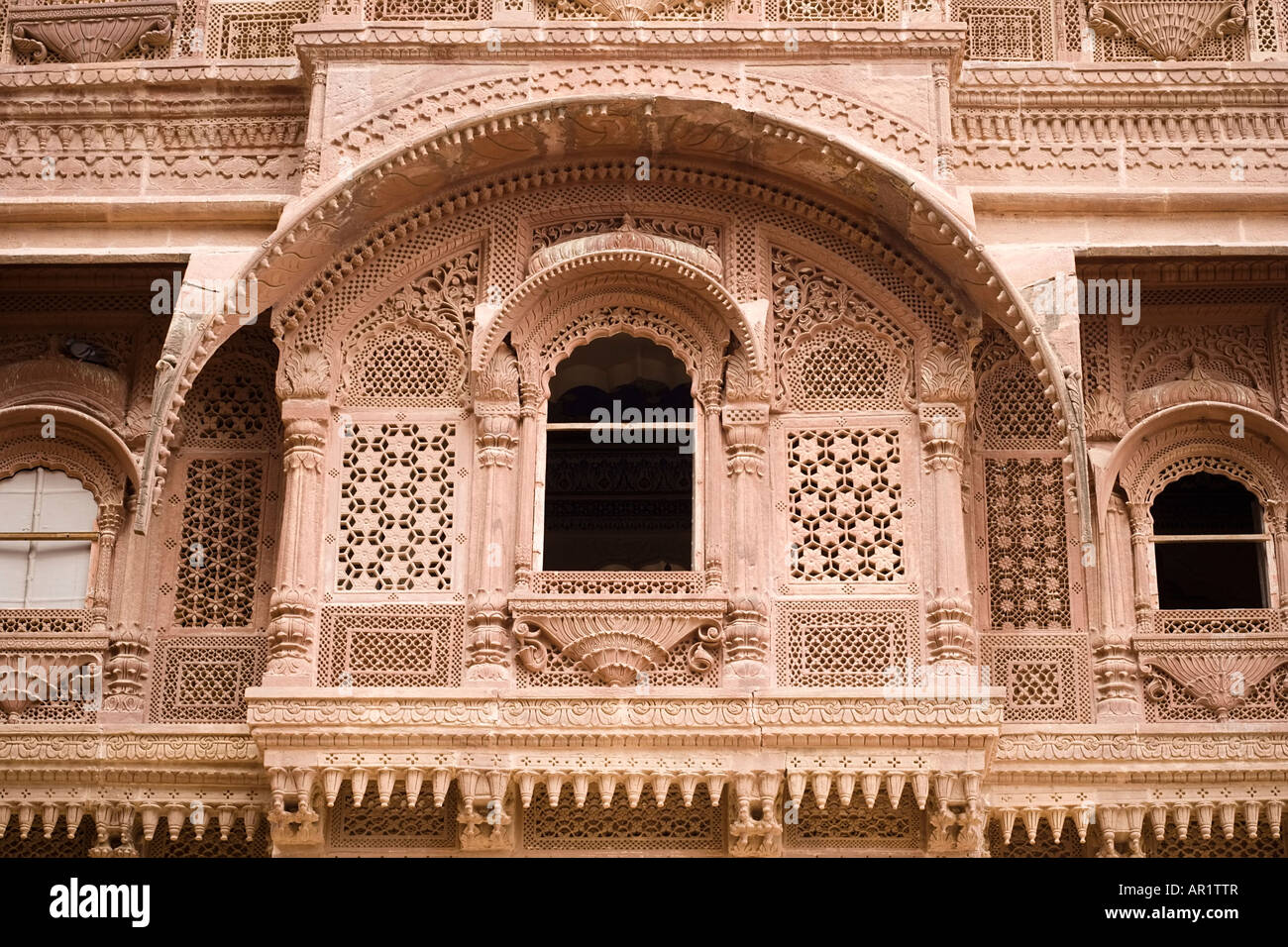 A carved sandstone window frame at the Meherangarh fort - Jodhpur ...
