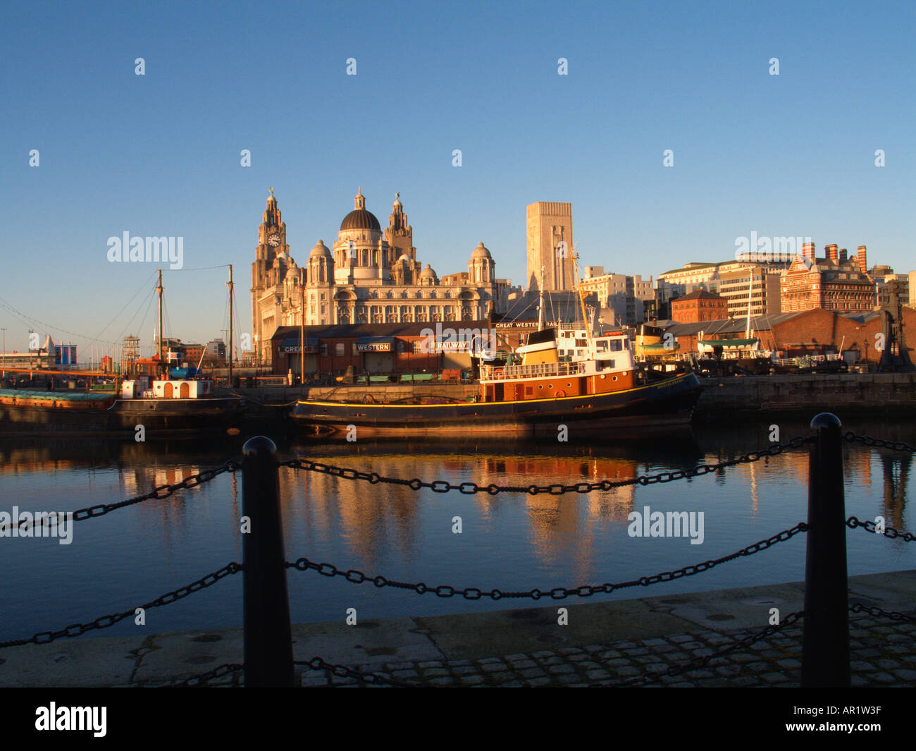 Liver Building and Tug Boats from Albert Dock Liverpool Merseyside ...
