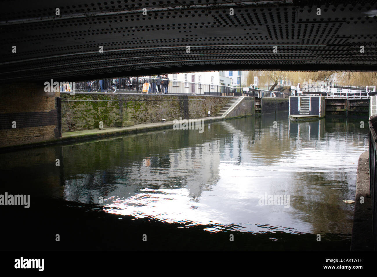 Underneath bridge over the Canal at Camden Lock London Stock Photo - Alamy