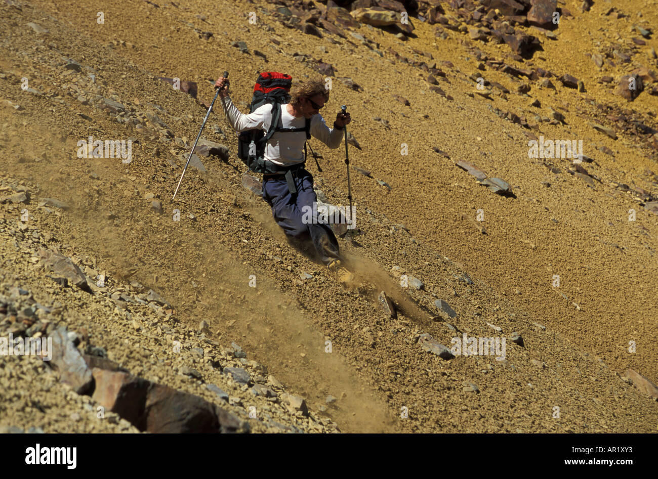 Trekker at mountainside, Ancohuma Trekking Bolivia, South America Stock ...
