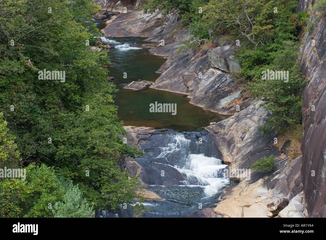 Waterfalls along the Tallulah River at Tallulah Gorge in north Georgia ...