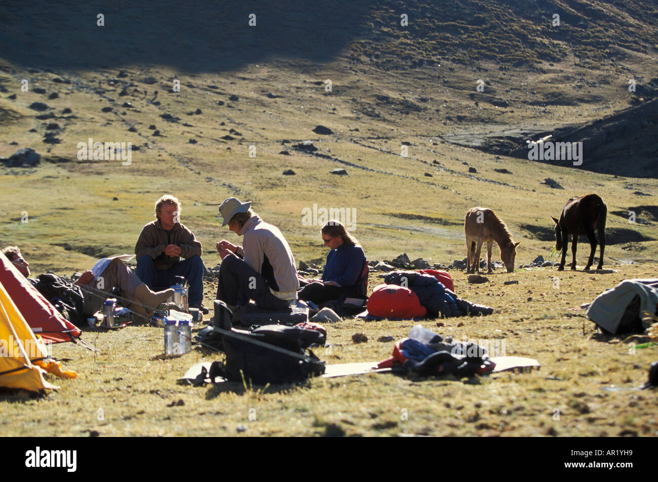 Campground, Ancohuma Trekking Bolivia, South America Stock Photo - Alamy