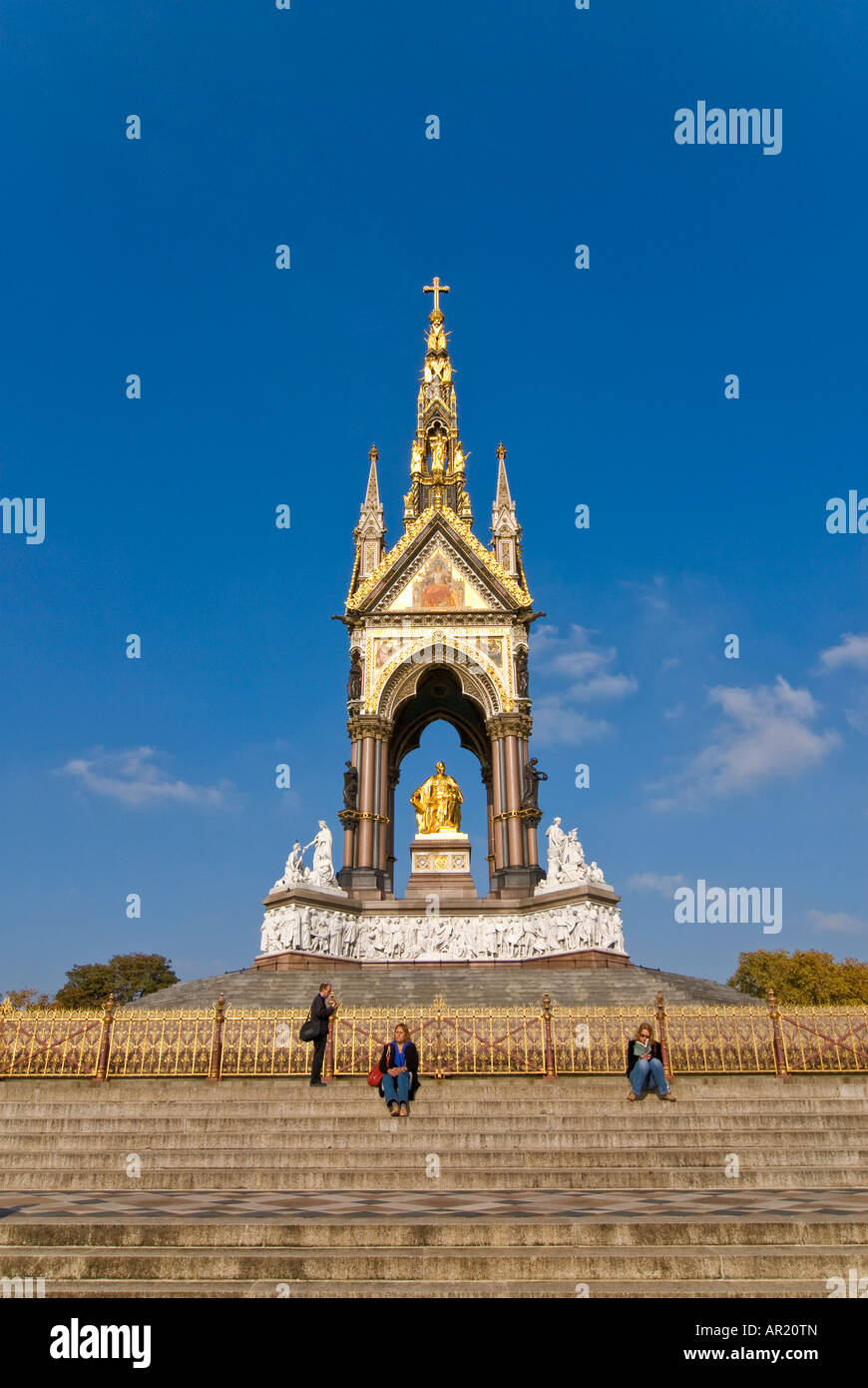 Vertical view of the ornate Prince Albert memorial in Kensington ...