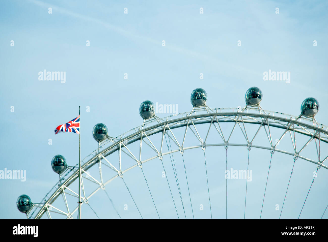 Horizontal wide angle of several capsules on a rotation of the London ...