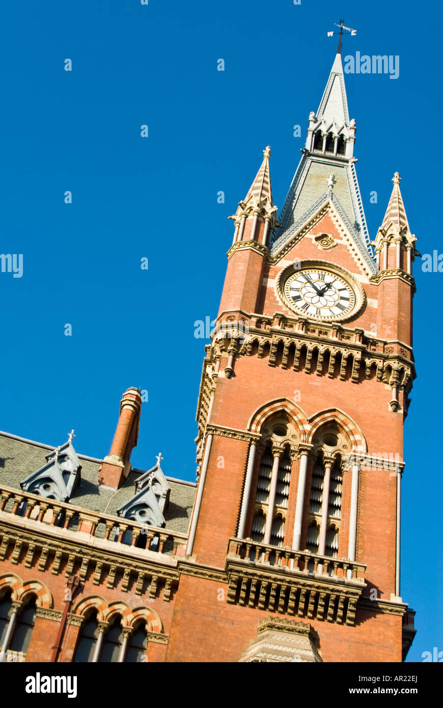 Vertical close up of the impressive clock tower of the newly restored ...