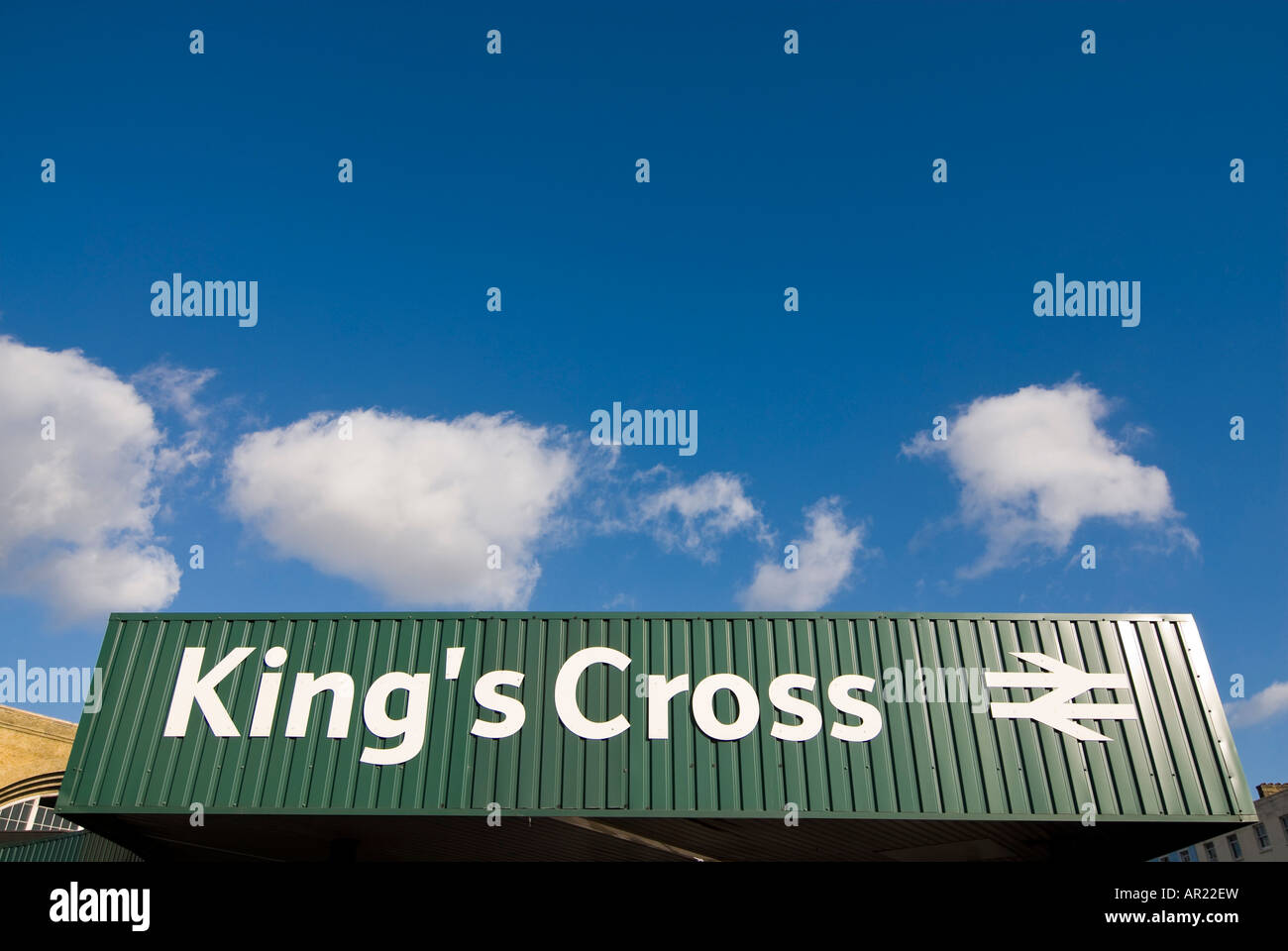 Horizontal close up of the sign outside Kings Cross railway station ...