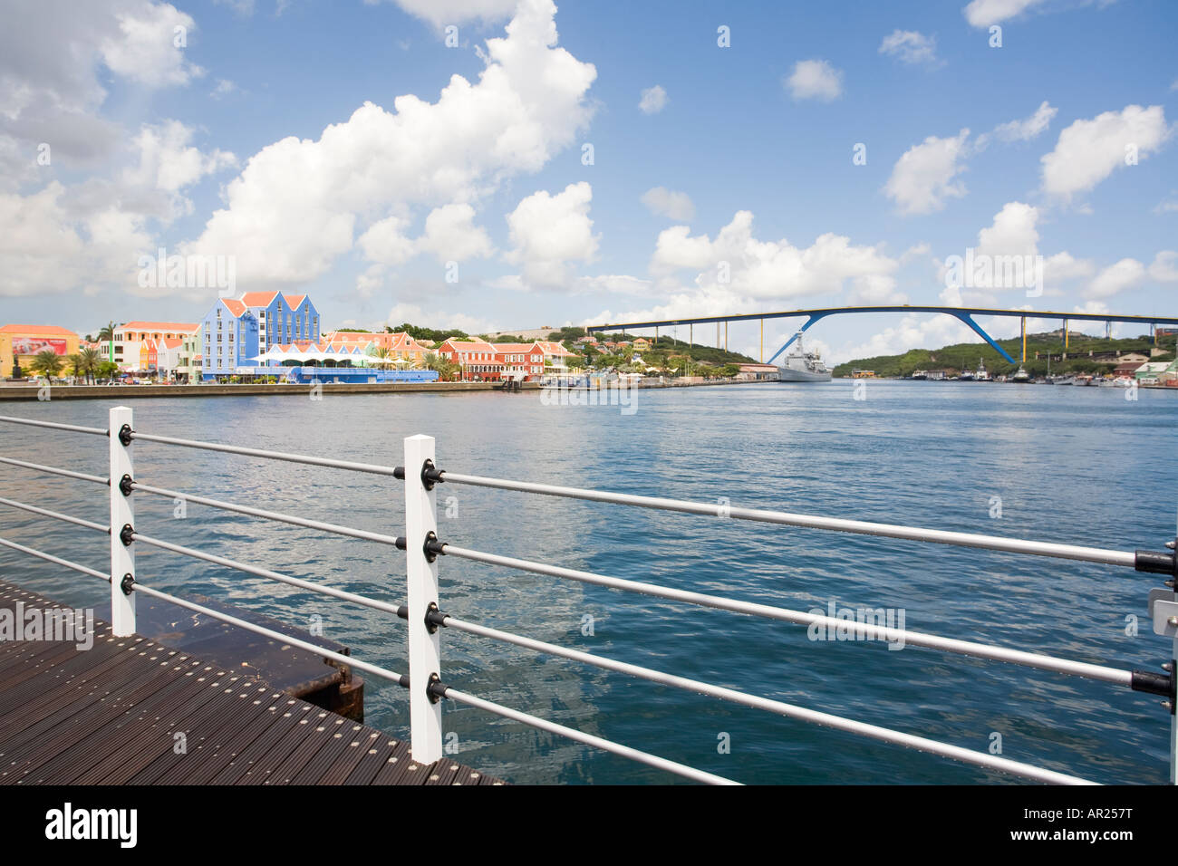 Queen Juliana Bridge viewed from Queen Emma Bridge Willemstad Curacao ...