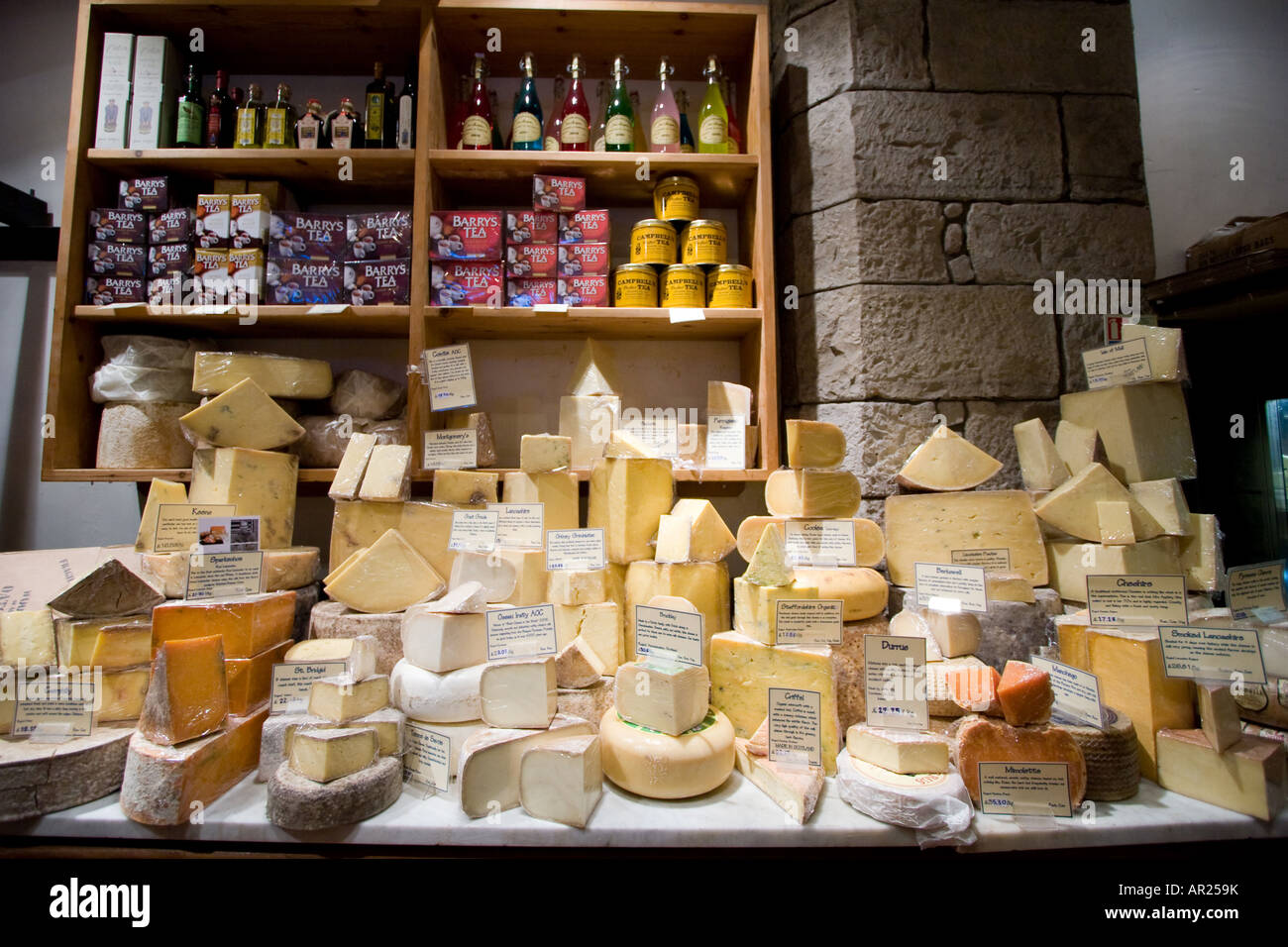 A variety of cheese for sale at a cheese shop in Edinburgh Scotland ...