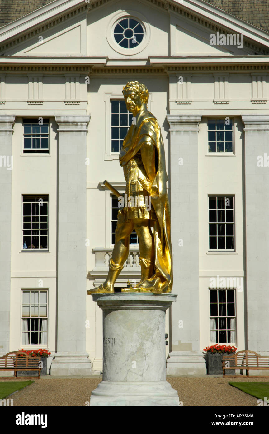 Close up of building and statue of King Charles II at the Royal ...