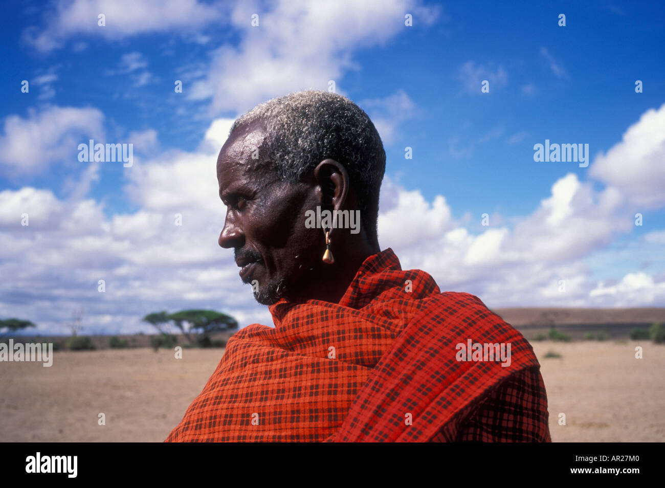 Africa Kenya Amboseli National Park Portrait of elderly Masai tribesman ...
