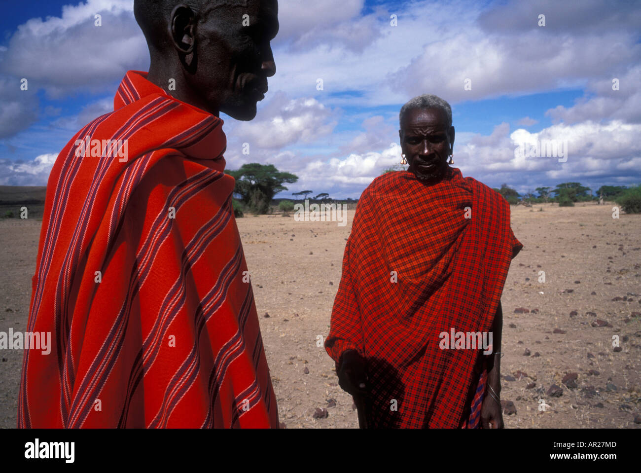Africa Kenya Amboseli National Park Portrait of elderly Masai tribesmen ...
