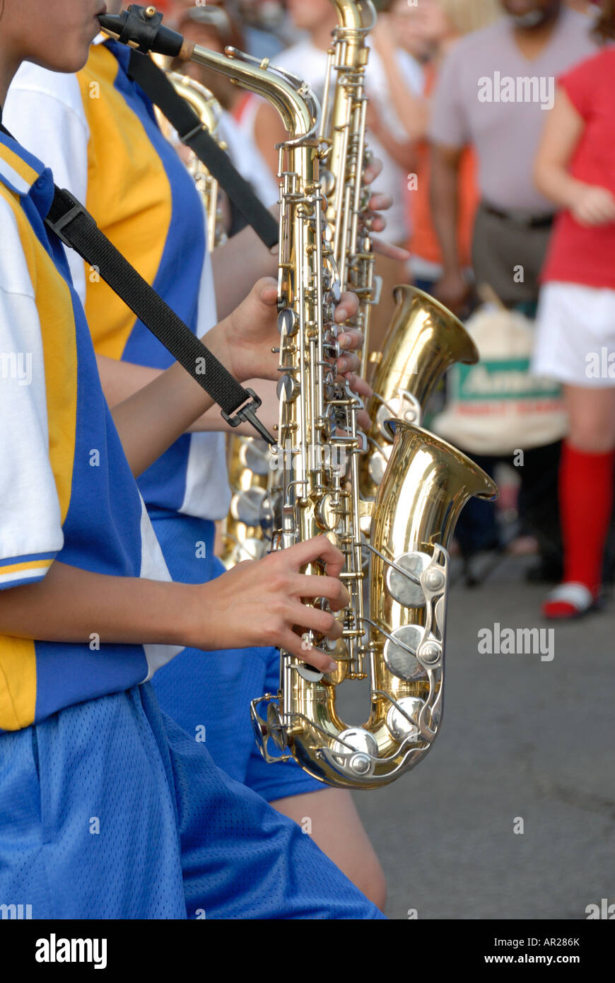 saxaphone line in a marching band Stock Photo - Alamy