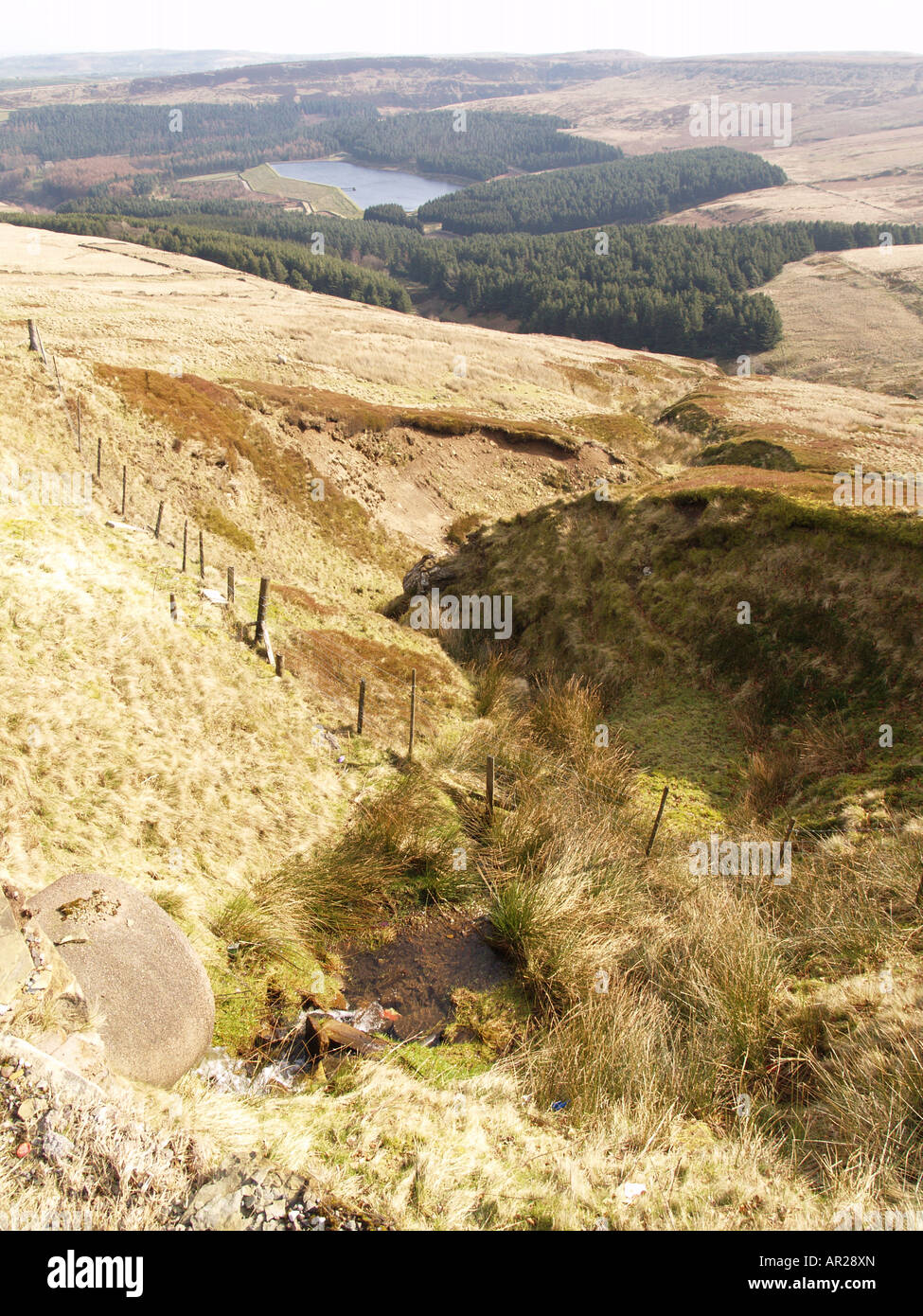 high peak reservoir moss valley escarpment hill Stock Photo - Alamy