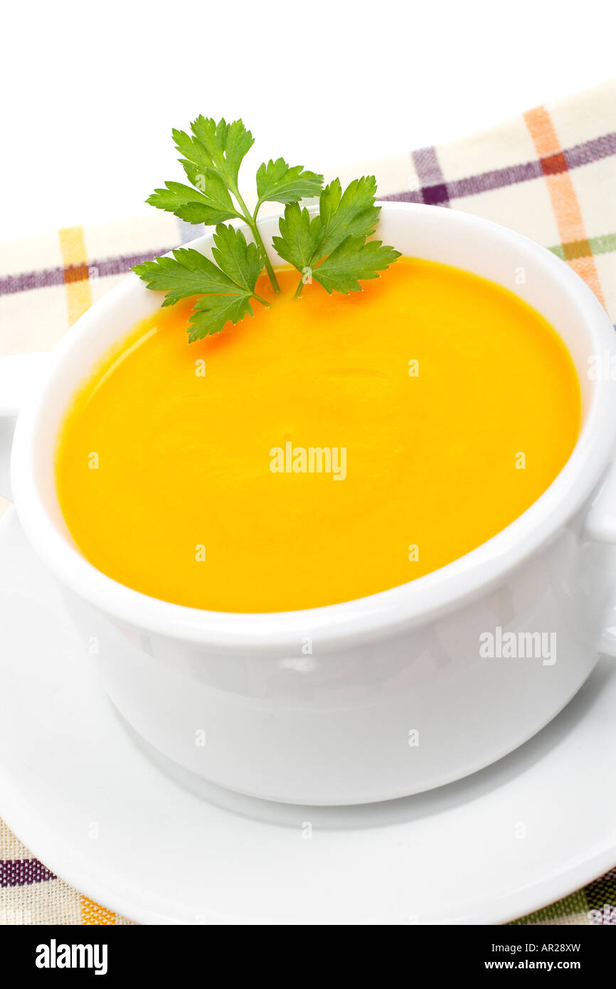 Carrots puree with parsley on white cup Stock Photo - Alamy