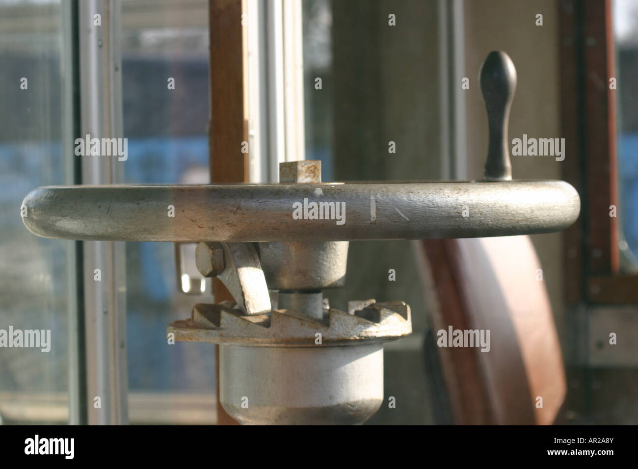 old diesel railway train driver control wheel Stock Photo - Alamy