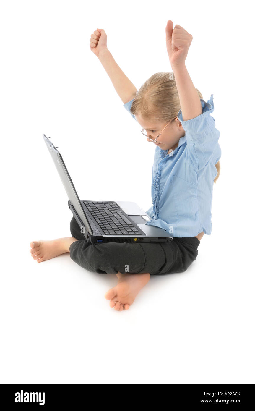 proud young girl with computer Stock Photo - Alamy