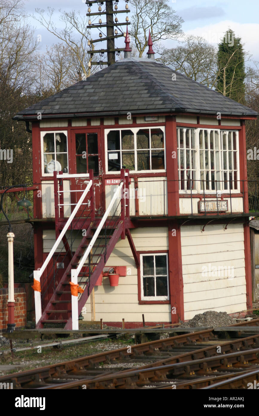 railway signal control box tower red cream lines Stock Photo - Alamy