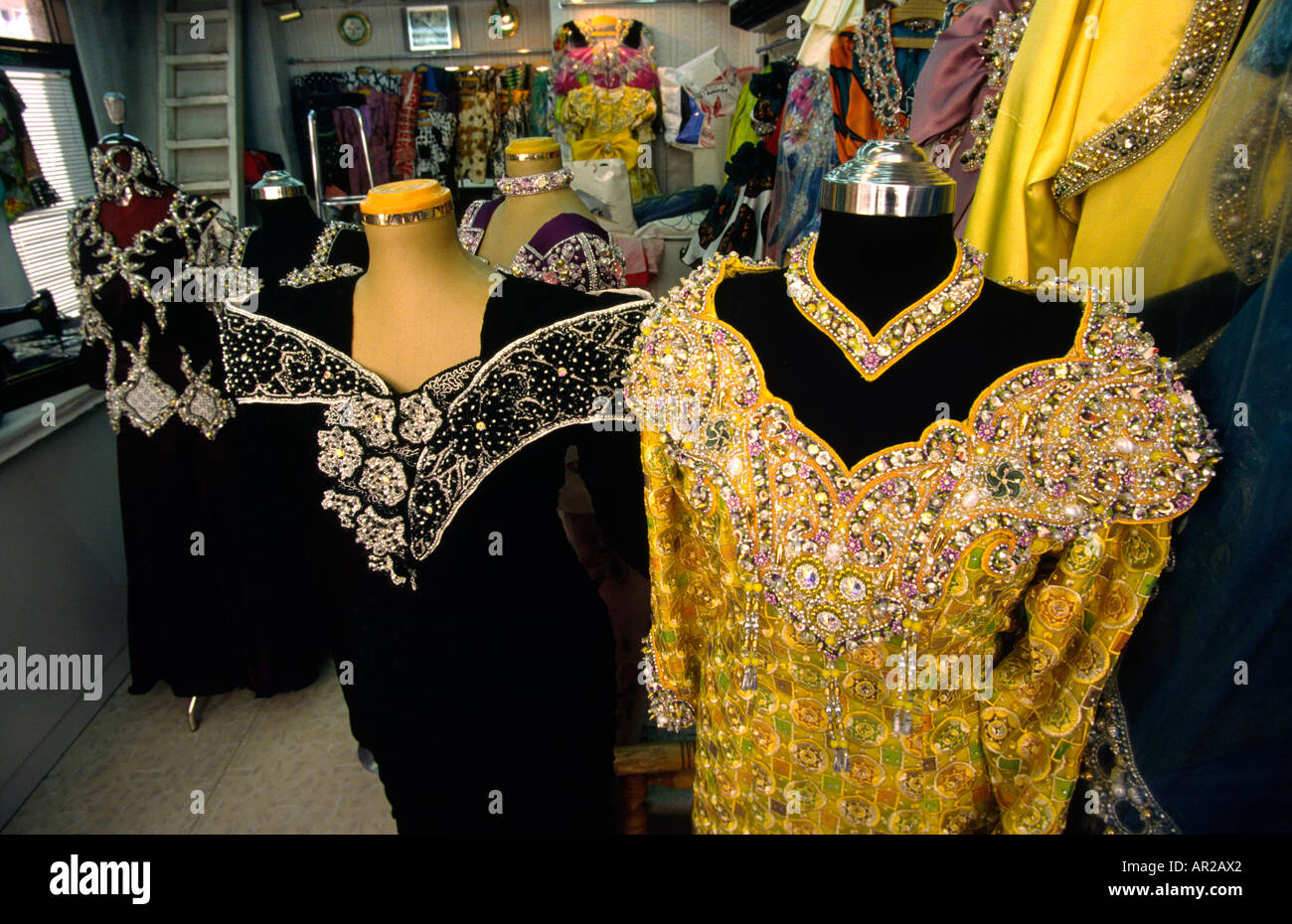 Dubai UAE front of decorative dress on dummy in dressmakers shop Stock ...