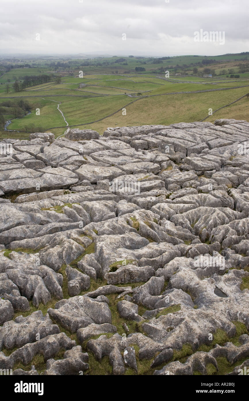 Limestone pavement above Malham Cove Yorkshire Dales National Park ...