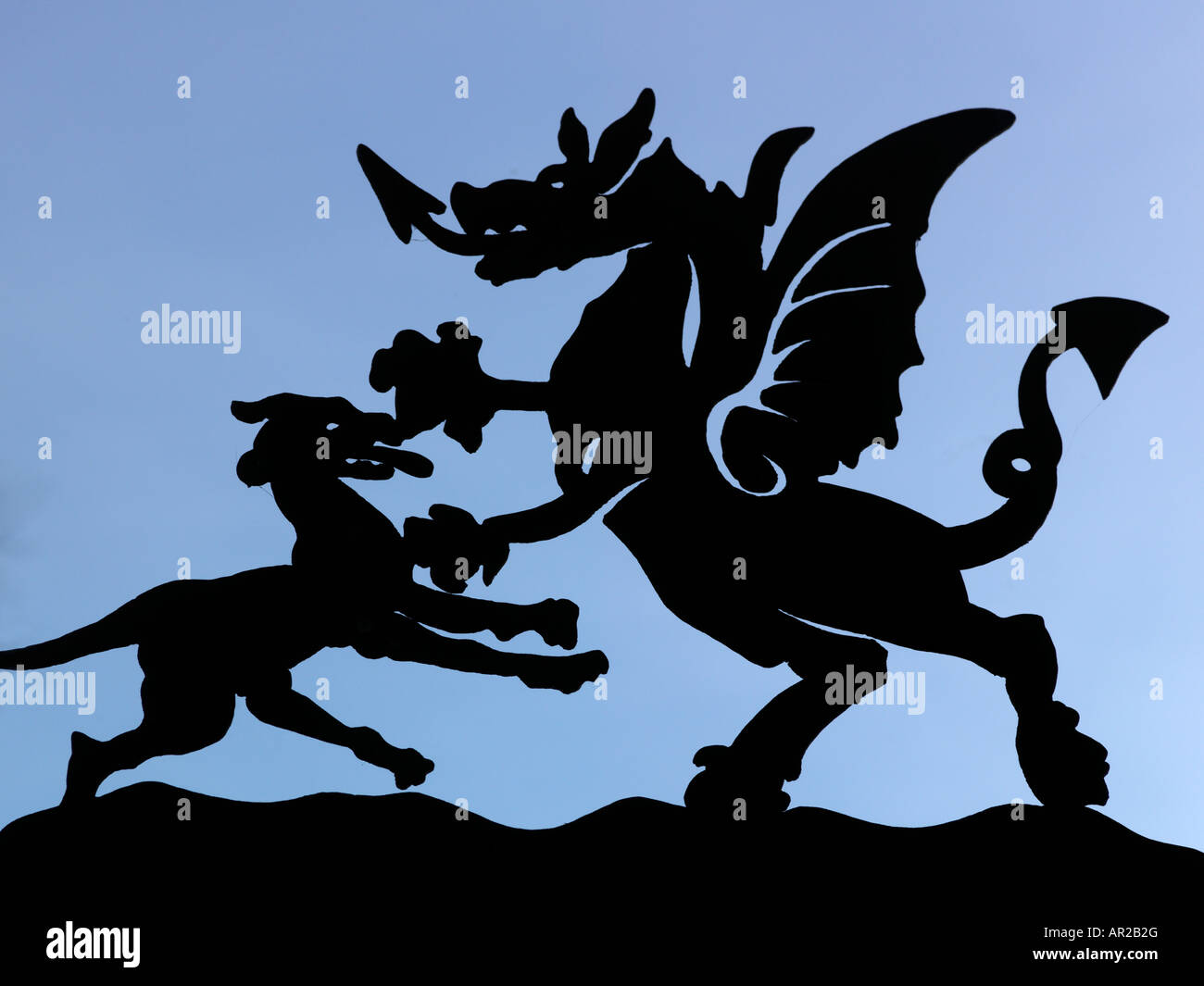 Village Sign West Clandon Surrey Dragon and Dog Stock Photo - Alamy