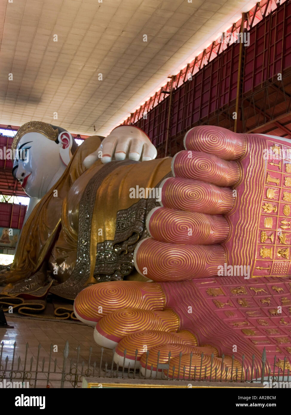 giant reclining Buddha statue in Rangoon in Myanmar Stock Photo - Alamy