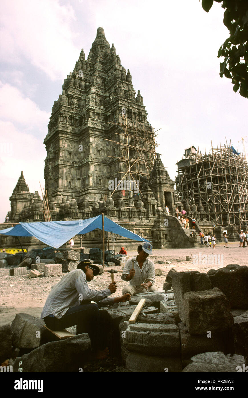 Indonesia Java Prambanan ancient Hindu temples stone masons restoring ...