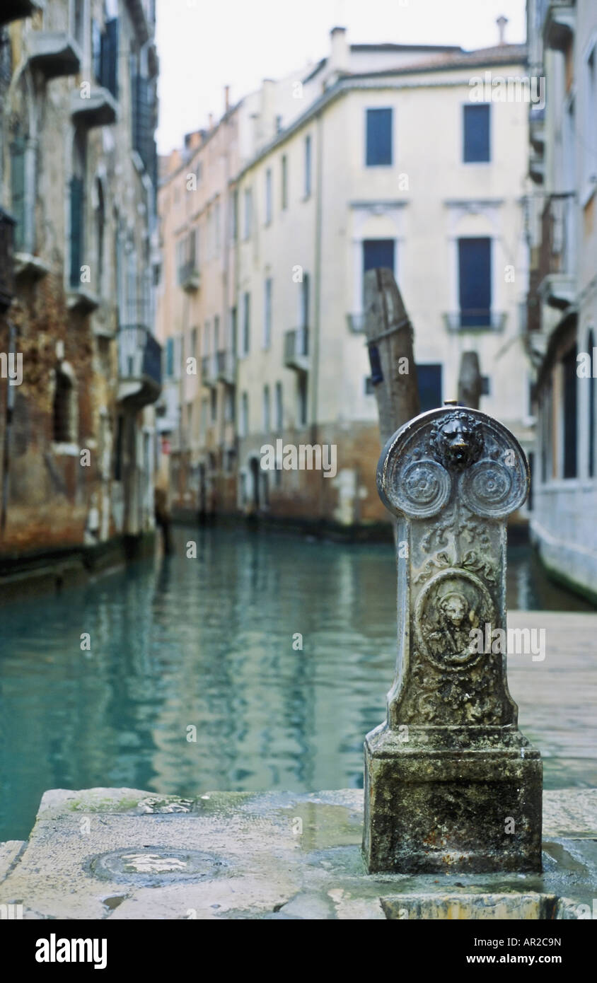 Venice Canal Post With Lion Detail Venice // Venice, Italy Stock Photo ...